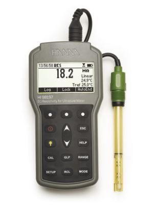Conductimètre HI98197 étanche pour eau ultrapure avec chambre de ...